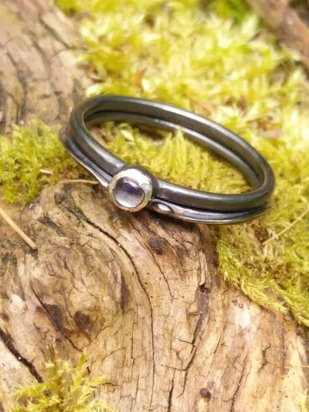 Moonstone and Wound Tiny Silver Stacking Rings – Roche Designs